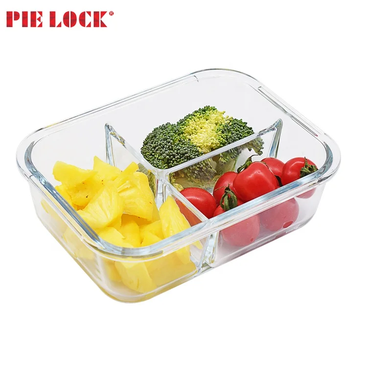 Factory Price 3 Compartment Glass Food Container With Divider - Buy ...