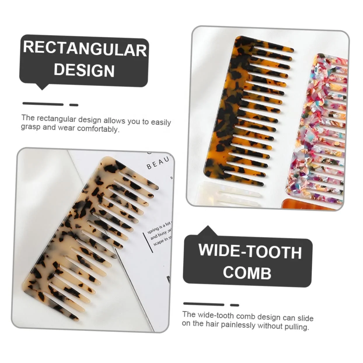 2023 Hot Selling Custom Logo 4MM Wide Tooth Comb Cellulose Acetate