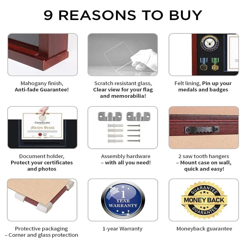 Flag Display Case For Burial Of Veterans - Folded Flag Holder Set With ...