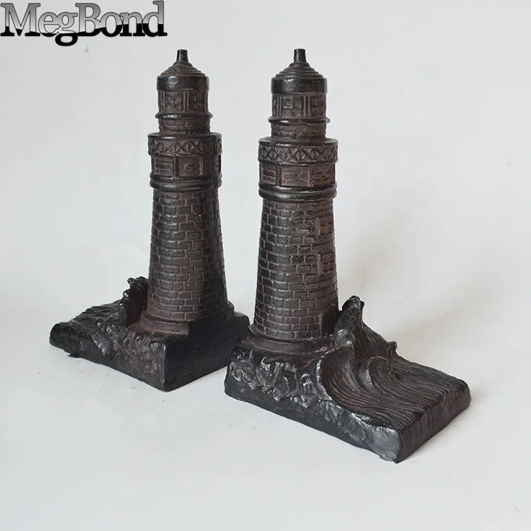 High-Value Black Cast Iron Lighthouse Bookends Handcrafted Antique ...
