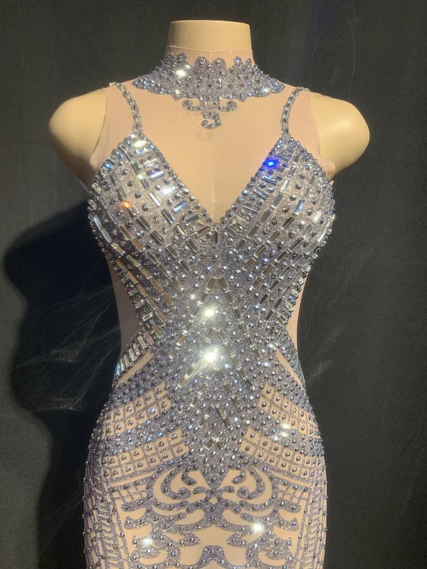 Crystal Luxury Evening Dress - Long Beading & Vintage Style