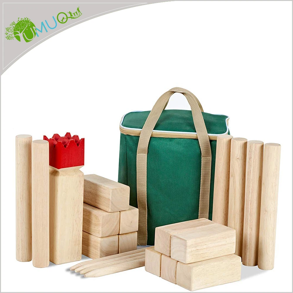 Yumuq Oak Rubber Wooded Kubb Viking Game Set for Outdoor