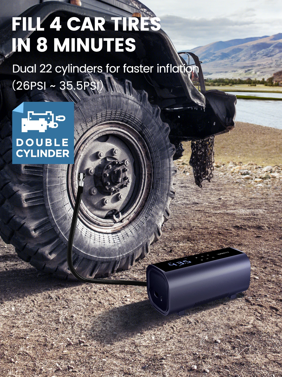 Yantu A22 Wireless Rechargeable Portable Car Pump 12v Silent Inflatable ...