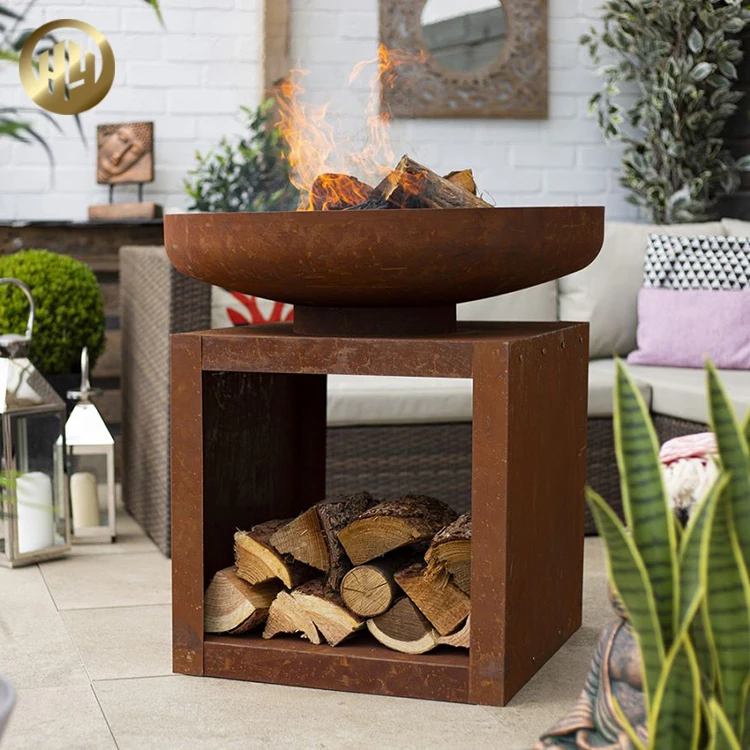 Rustic Corten Steel Wood Burning Outdoor Fire Pit Table with Heat ...