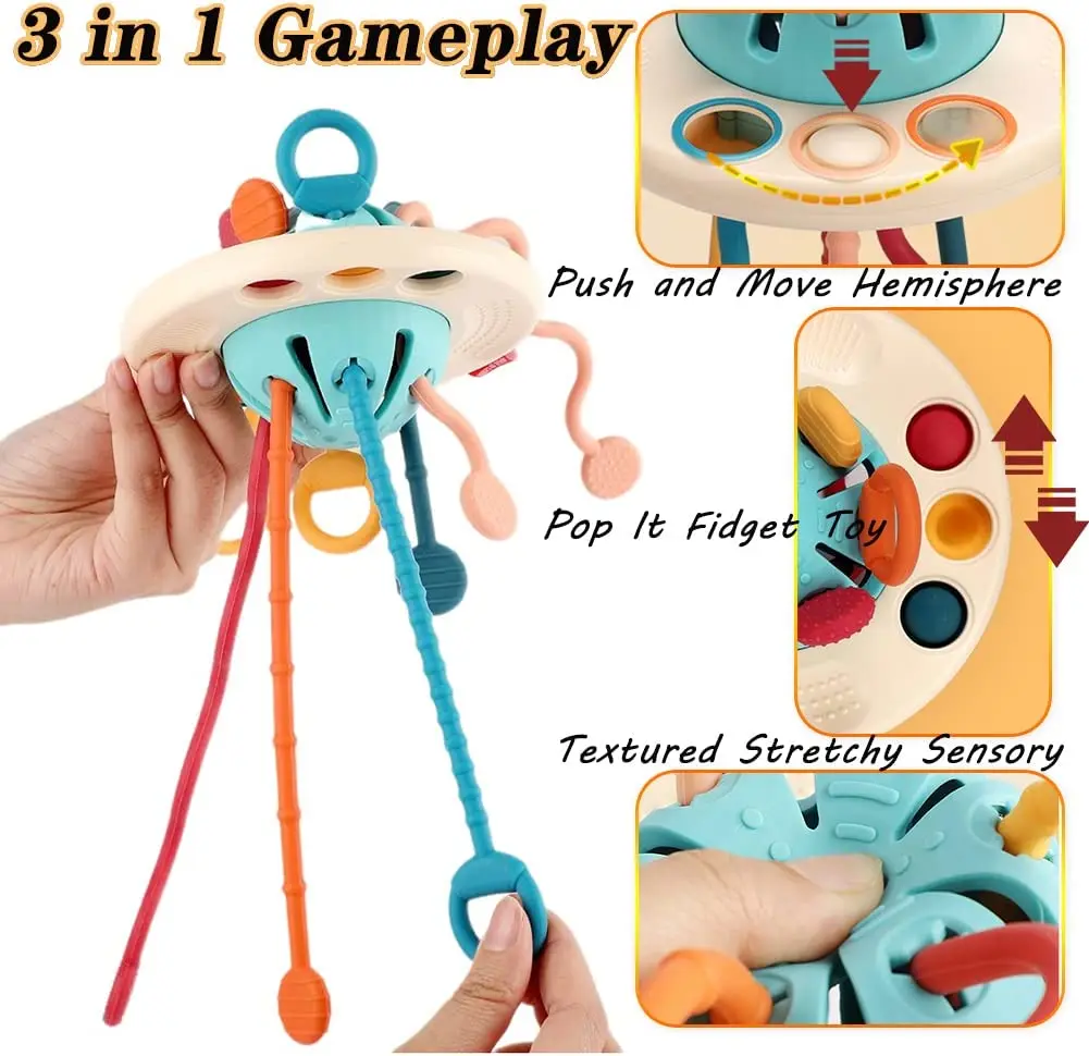 Baby Montessori Pull String Developmental Sensory Toys Ufo Teether ...