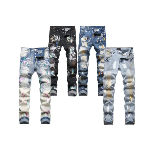 Purple Stacked Ripped Jeans Men Designer Jeans Brand Fashion Clothing ...