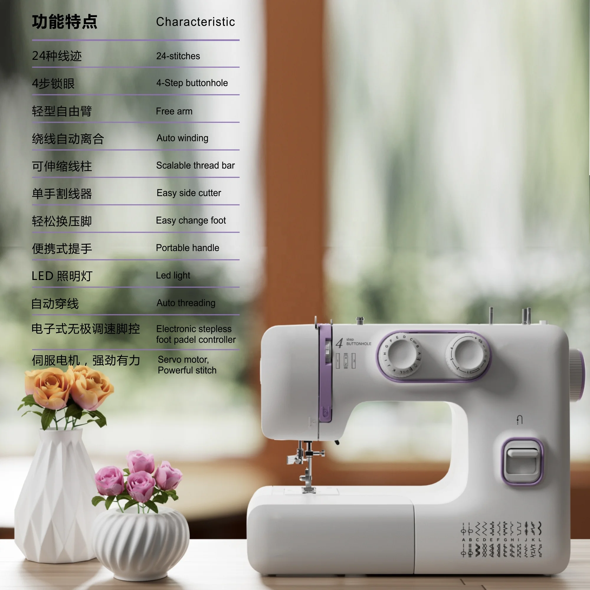 24 Types of Threads Computer Direct Drive Single Needle Mini Sewing ...