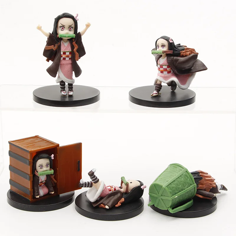 Nezuko Figure with Box Bamboo Basket - Demon Slayer Mini Figurine Set