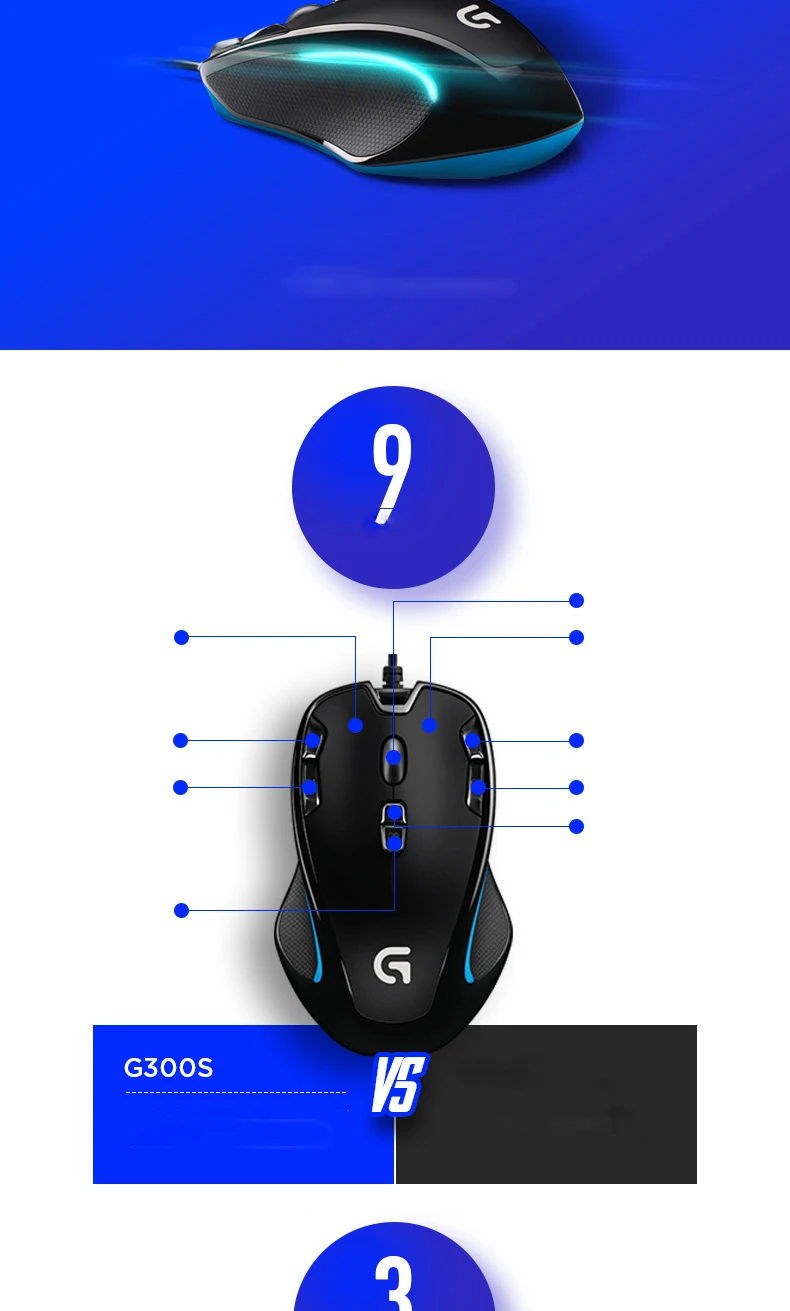 Logitech G300s Optical Ambidextrous Gaming Mouse 9 Programmable Buttons Onboard Memory - Buy ...