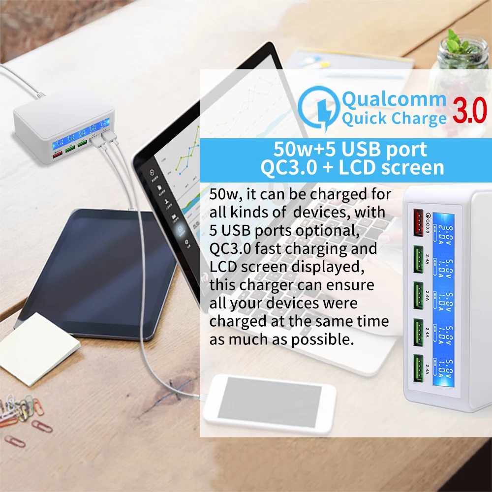 Quick Charger 50w 5v 5 Port Qualcomm 3.0 Usb Charge Station For ...
