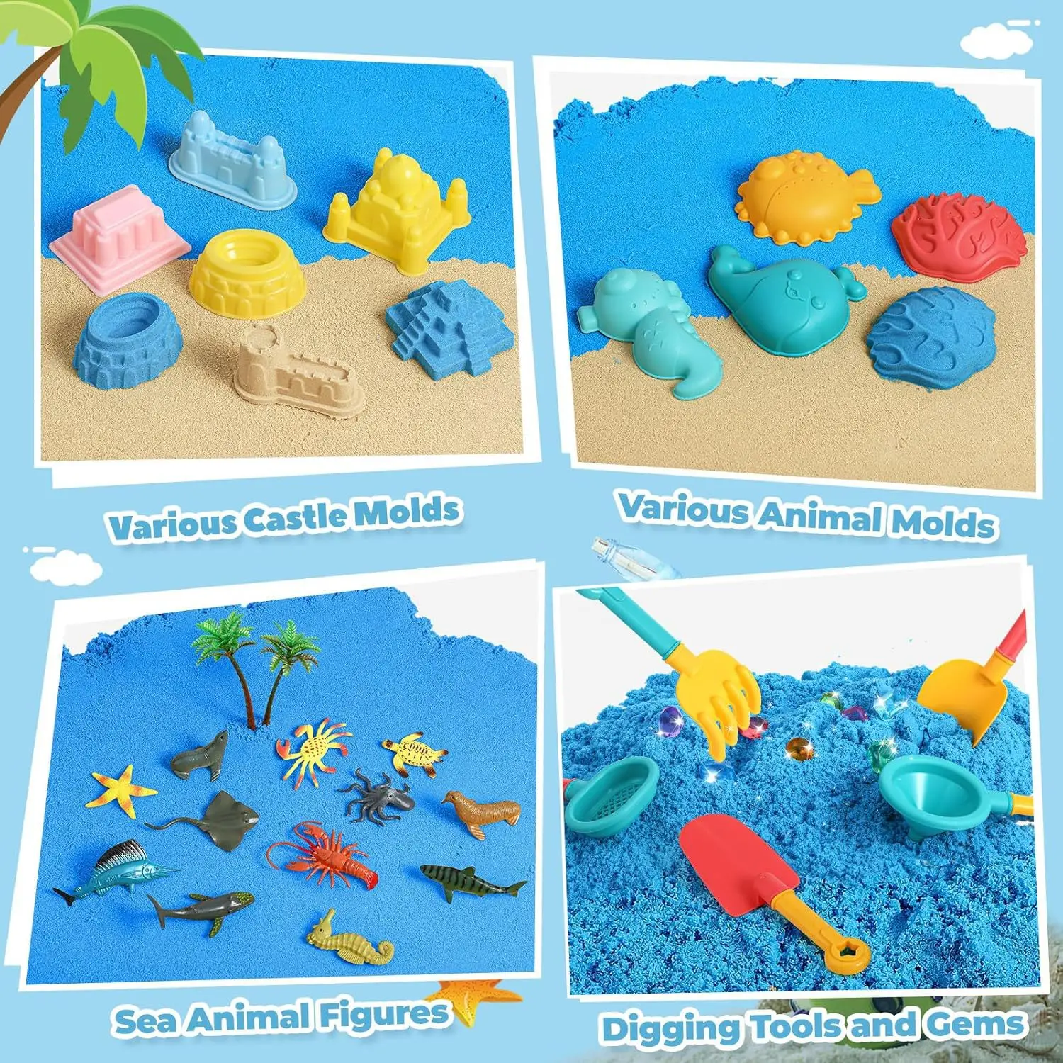 Paico Kids Ocean Sensory Bin,Play Sand Art Kit with 2.2lbs Play Sand,12 ...