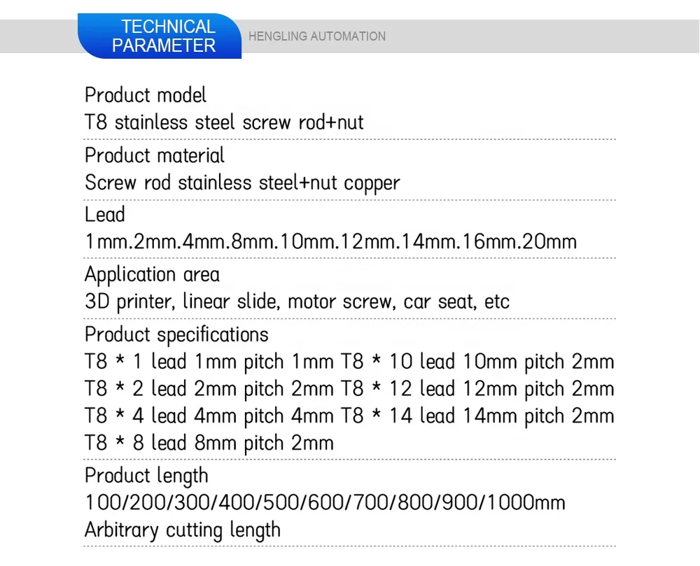304 Stainless Steel T8 Lead Screw for 3D Printers