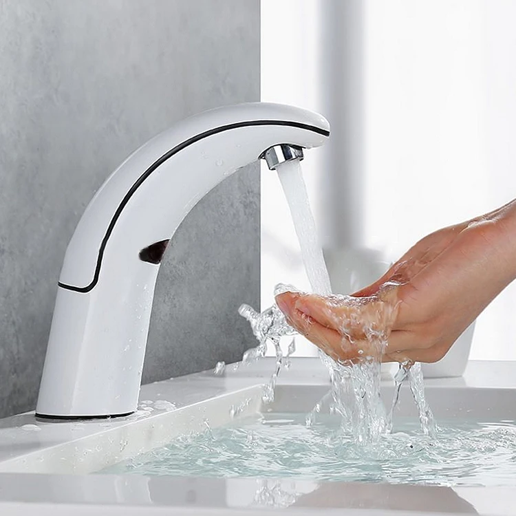 New Style Bathroom White Automatic Water Tap Sensor Touchless Brass ...