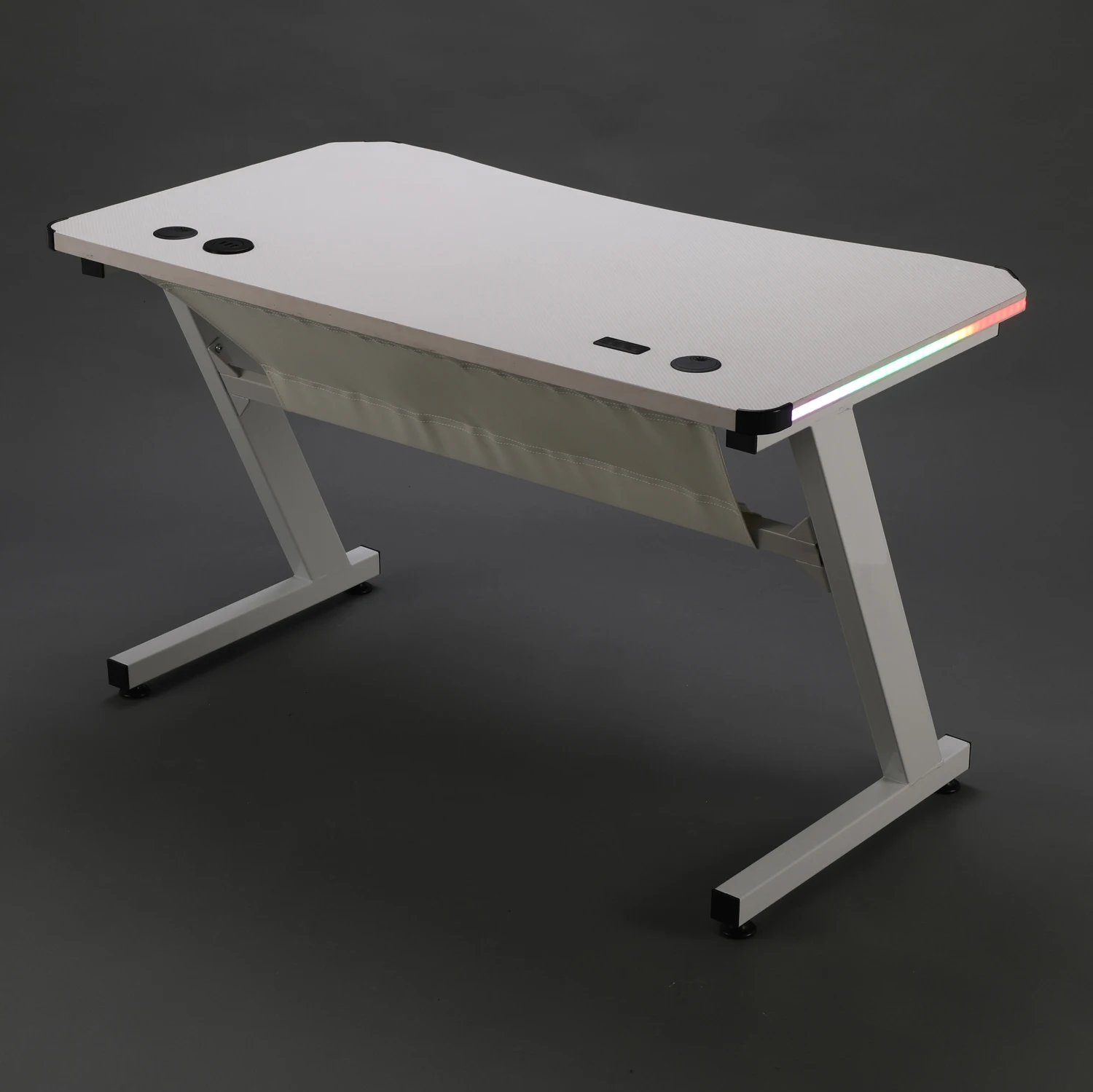 Modern White E-Sports Table with LED Light Gaming PC Desk
