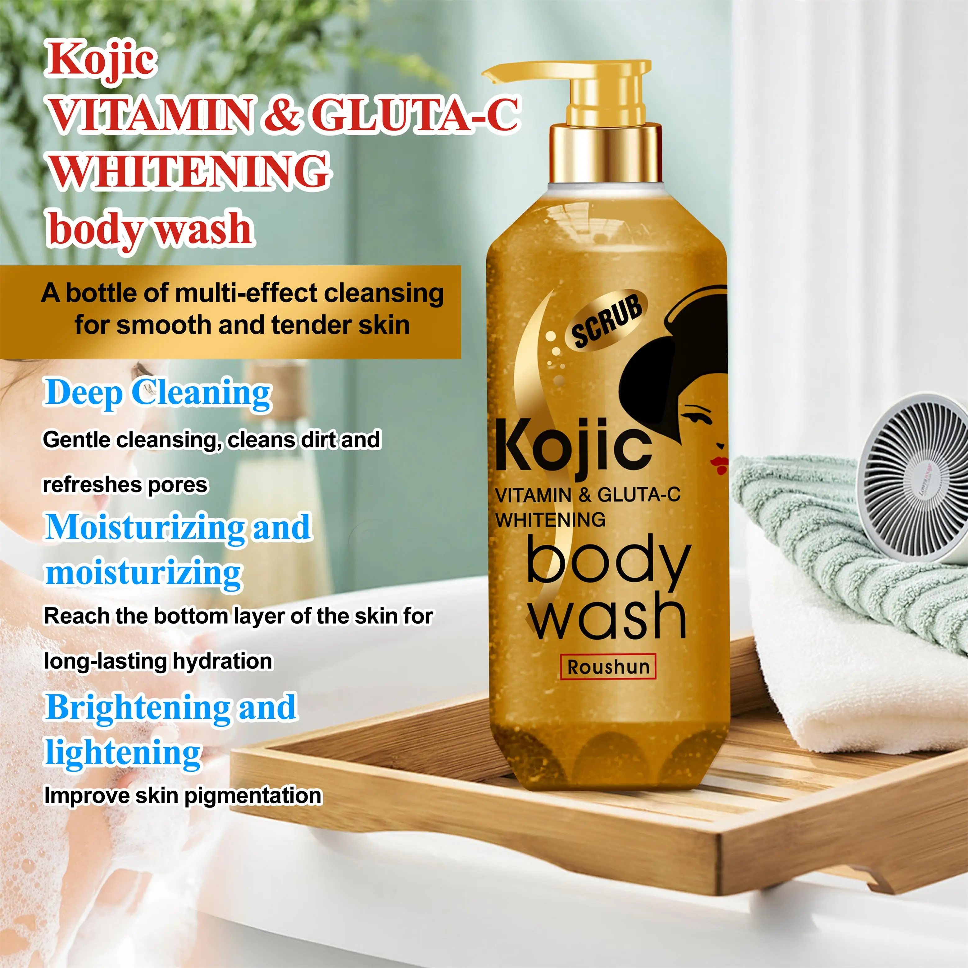 ROUSHUN Kojic Scrub Shower Gel Good Quality 1000ml Private Label ...