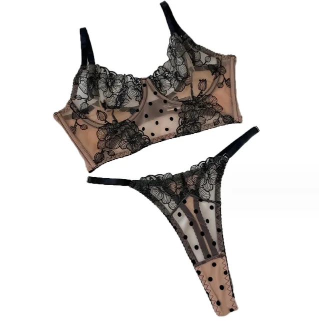 French Sexy Cute And Sweet Storm Dot Splice Plant Embroidery Fish Bone ...