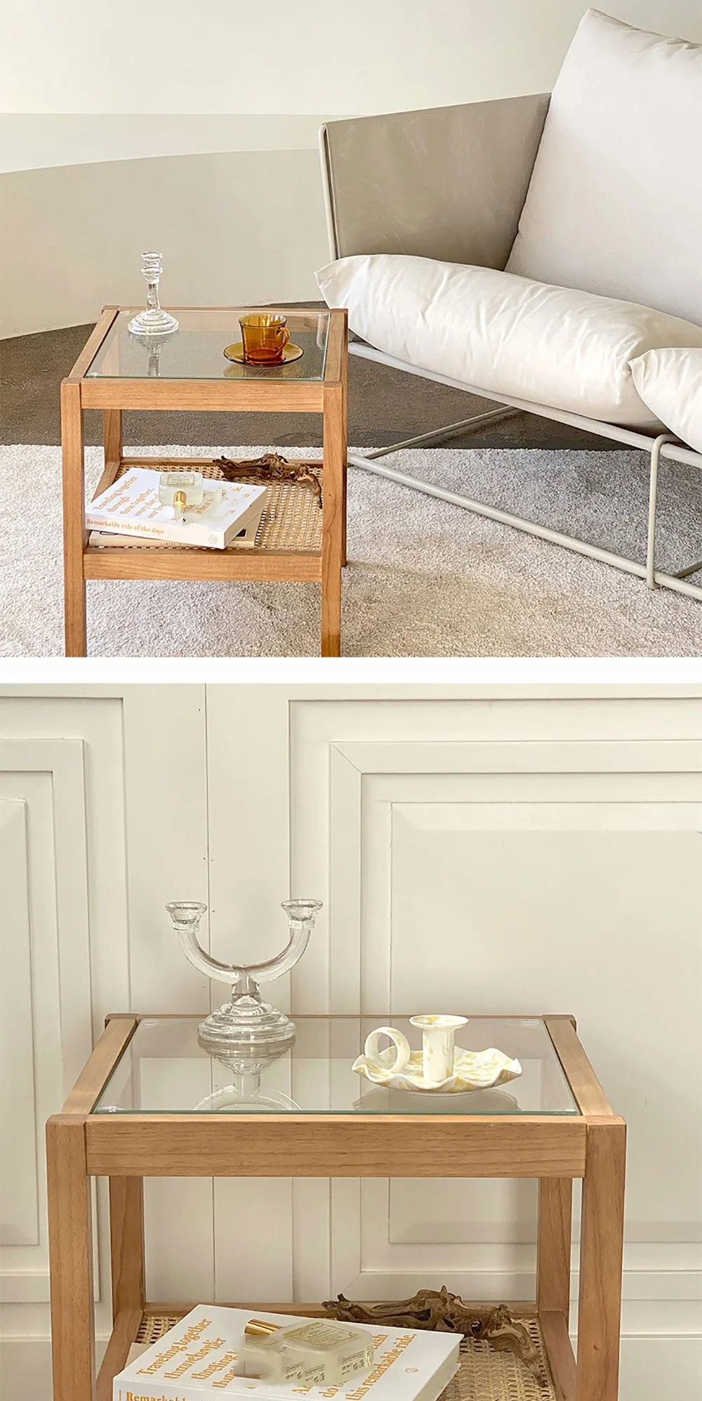 Dreamhause Japanese Style Mini Side Table - Solid Wood Rattan