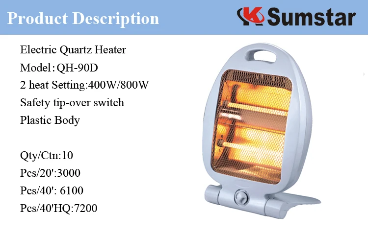 800W Electric Quartz Heater - Efficient Infrared Heating