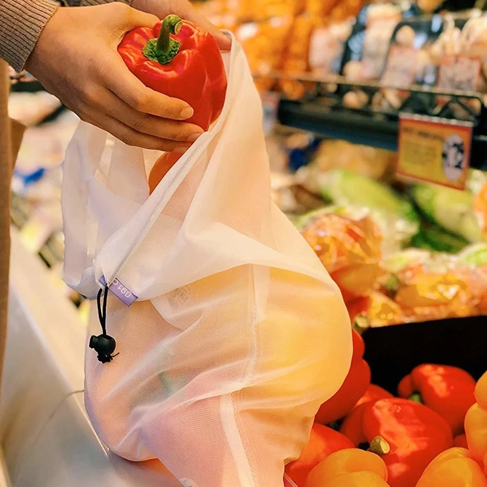 Logo Custom Printing Produce Cotton Mesh Bags With Drawstring Washable ...