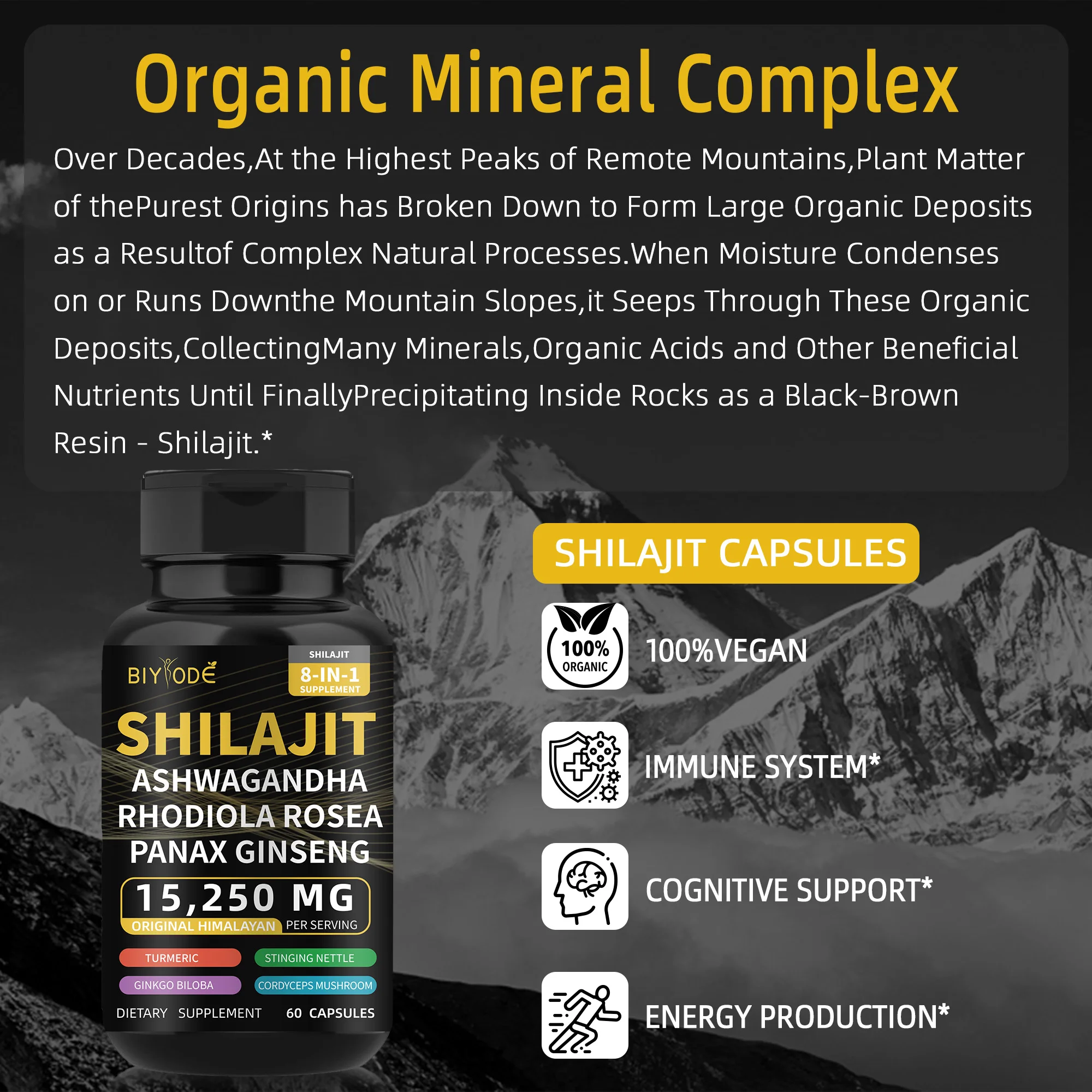 Shilajit Capsules with Ashwagandha - 8-in-1 Energy Supplement
