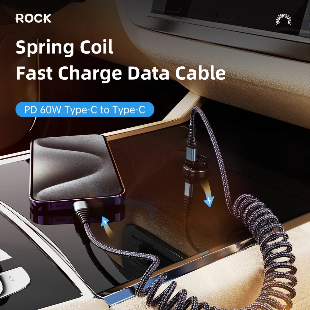 ROCK PD 60W Type-C to Type-C Spring Coil Fast Charge Data Cable L=150CM ...