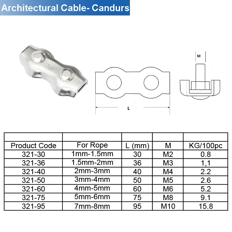 2mm - 20mm 316 Stainless Steel Duplex Wire Rope Clips