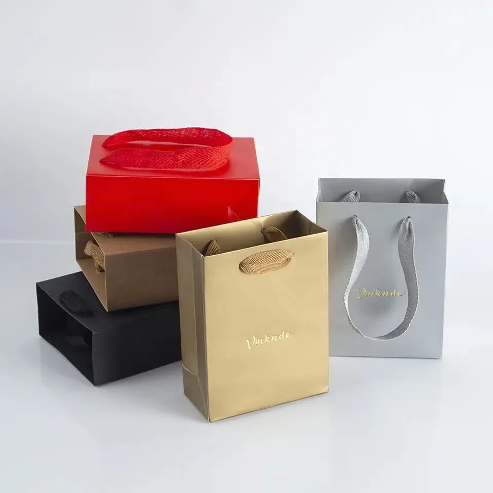 Wholesale Custom Gold Foil Logo Paper Bag Coated Paper Bag Cosmetic ...