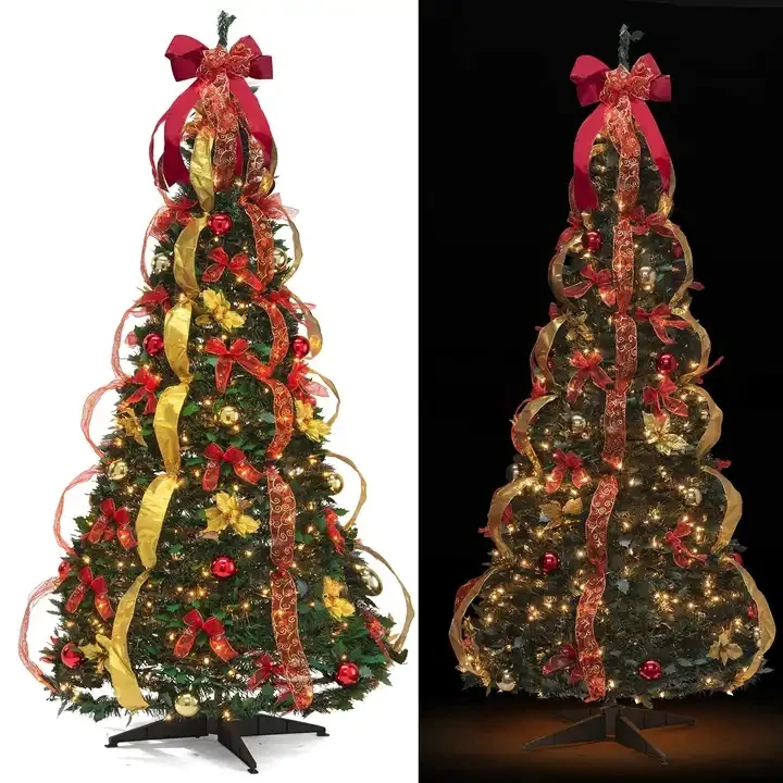 6ft Pre-Decorated Pull up Collapsible Xmas Trees for Easy Assembly