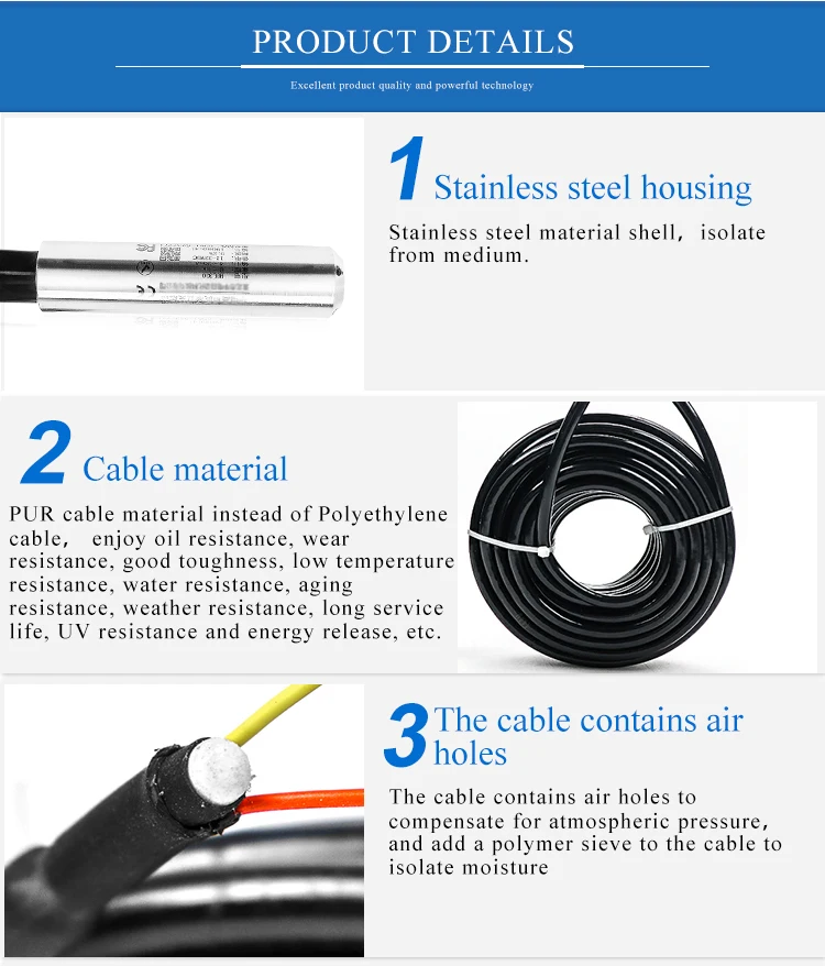 Submersible Ammonia Liquid Waste Water Level Sensor 4-20ma