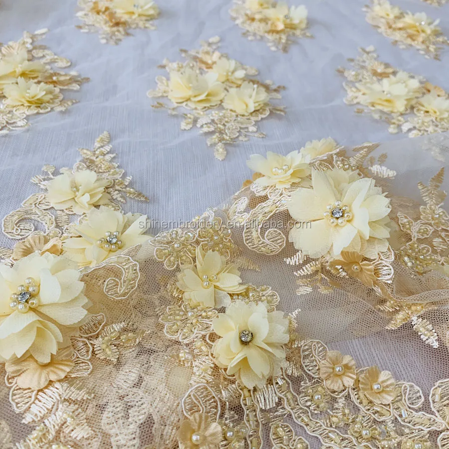 Fashion Embroidered Netting Fabric Beaded Cord Lace Bridal 3d Flower ...