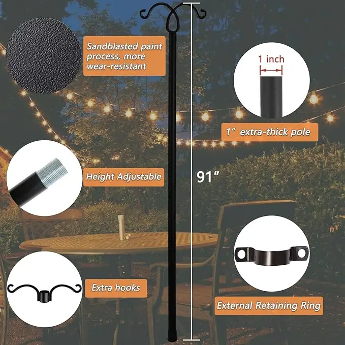 Telescopic Solar String Light Pole Hanging Metal Lamp Poles For Outdoor ...