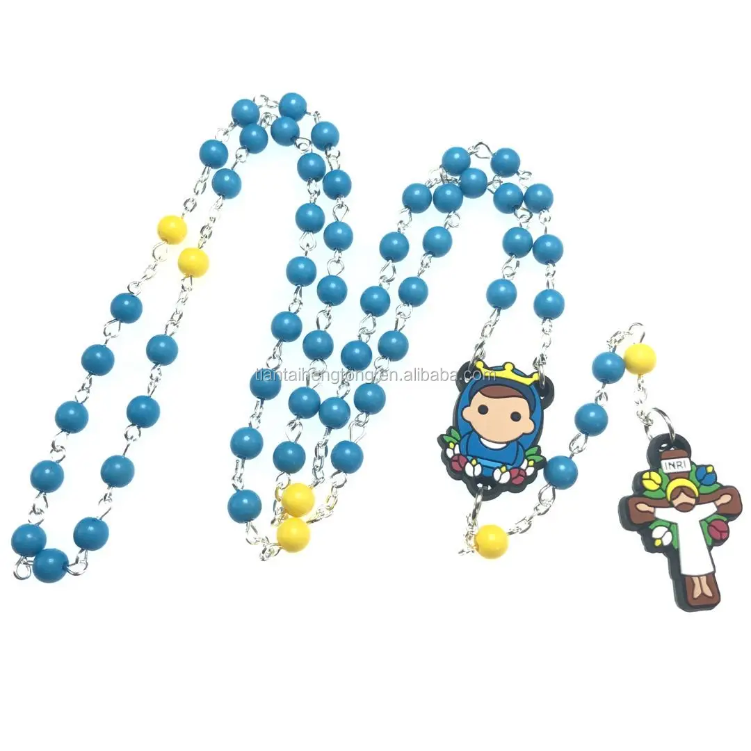 6mm Plastic Bead Rosary With Rubber Centerpiece and Jesus Cross ...