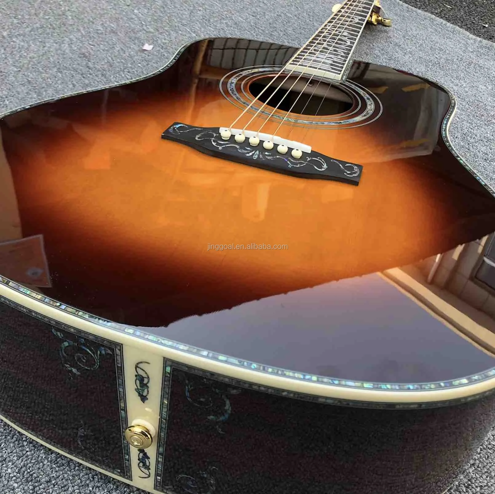 Custom Real Abalone Inlays Ebony Fingerboard Acoustic Guitar