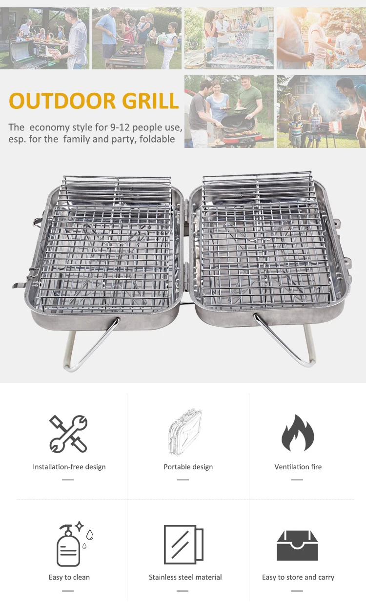 Easily Assembled Stainless Steel Portable Folding BBQ Grill