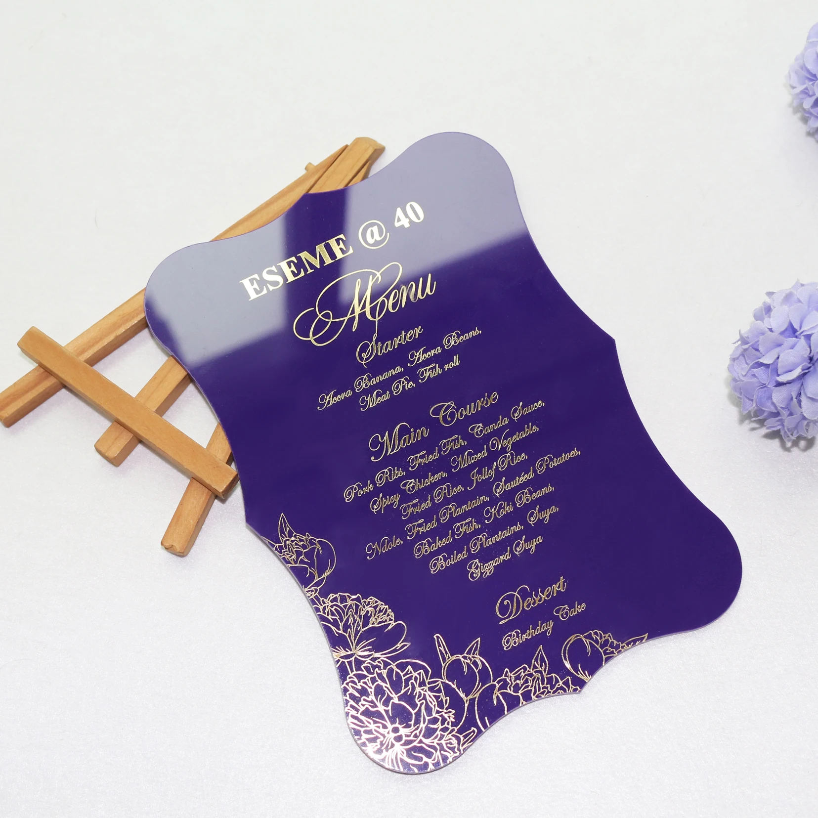Quinceanera Dark Purple Acrylic Mirror Acrylic Wedding Menu Card ...
