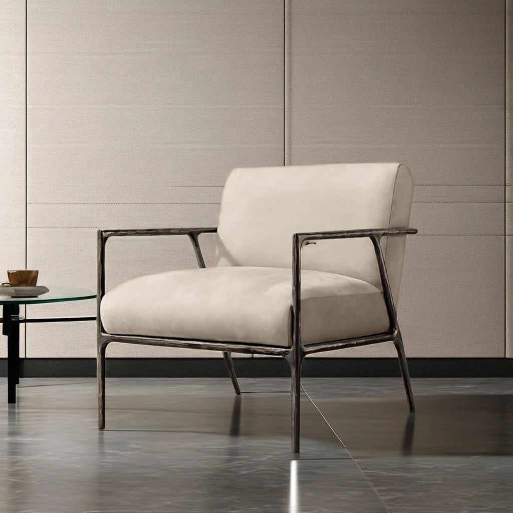 Modern Thaddeus Golden Track Arm Chair Hand Hammer Forged Metal Frame ...