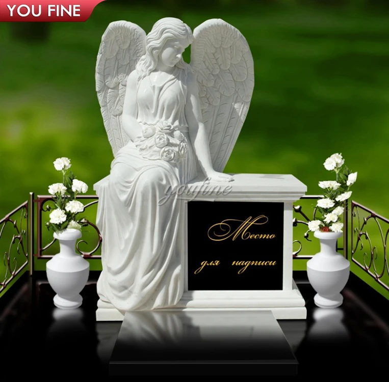 Factory Custom Sitting Angel Statue Bench Marble Headstone Monument ...