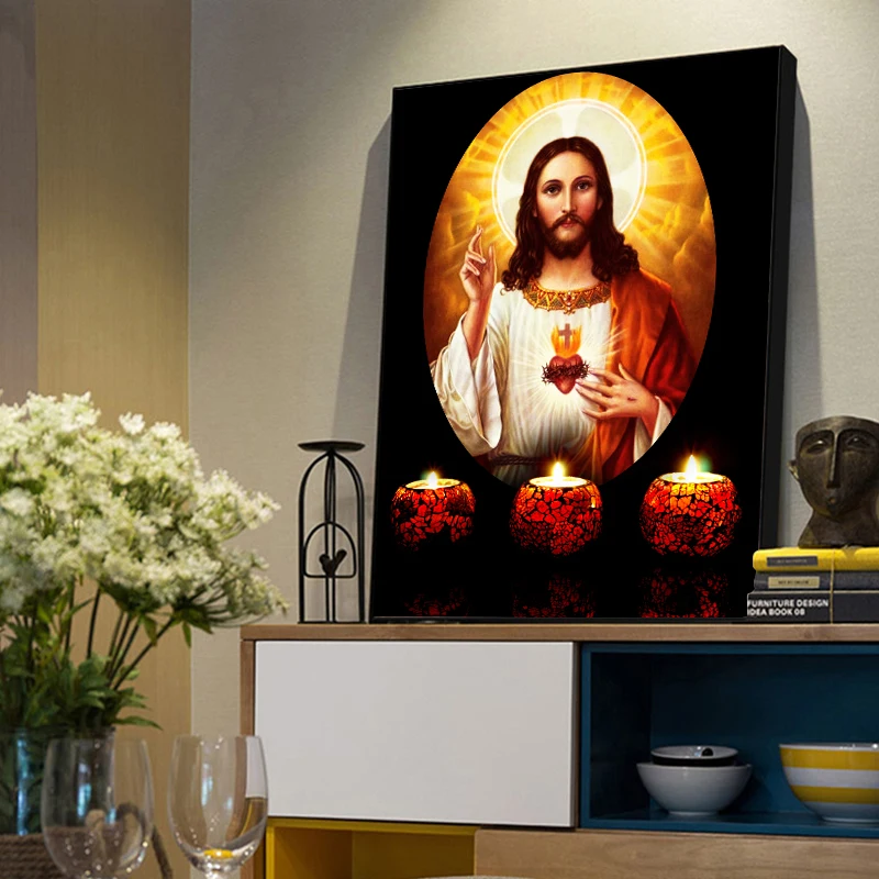 Christ Religion Christian Wall Art Jesus Print Picture Led Light Framed ...