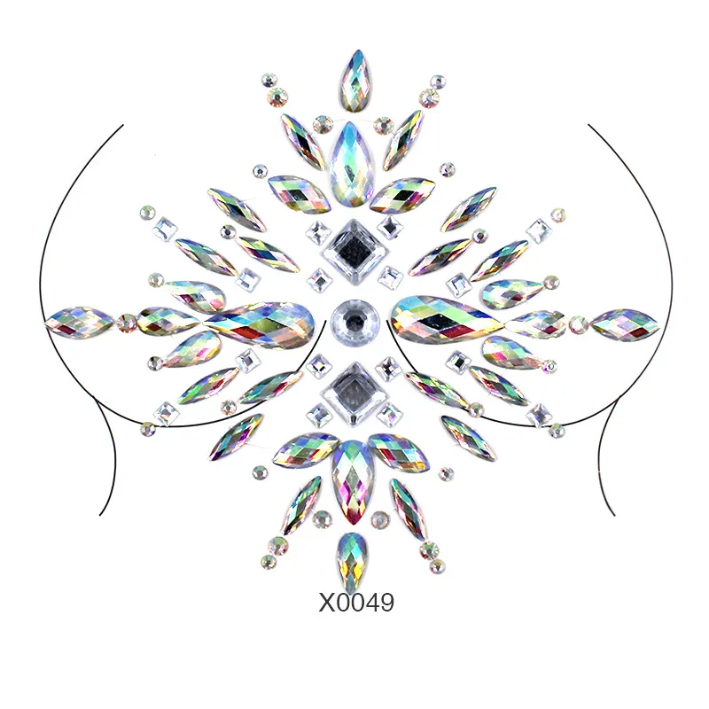 Vriua Resin Rhinestone Chest Glitter Sticker For Female Rhinestone Body ...