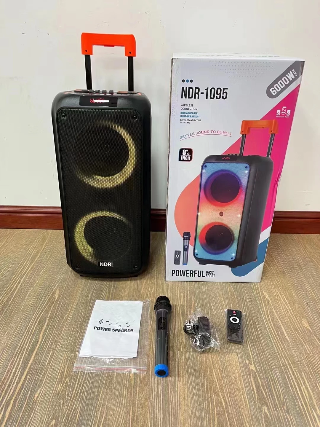 NDR-1095 Double 8 Inch Woofer Portable Wireless Karaoke Speaker