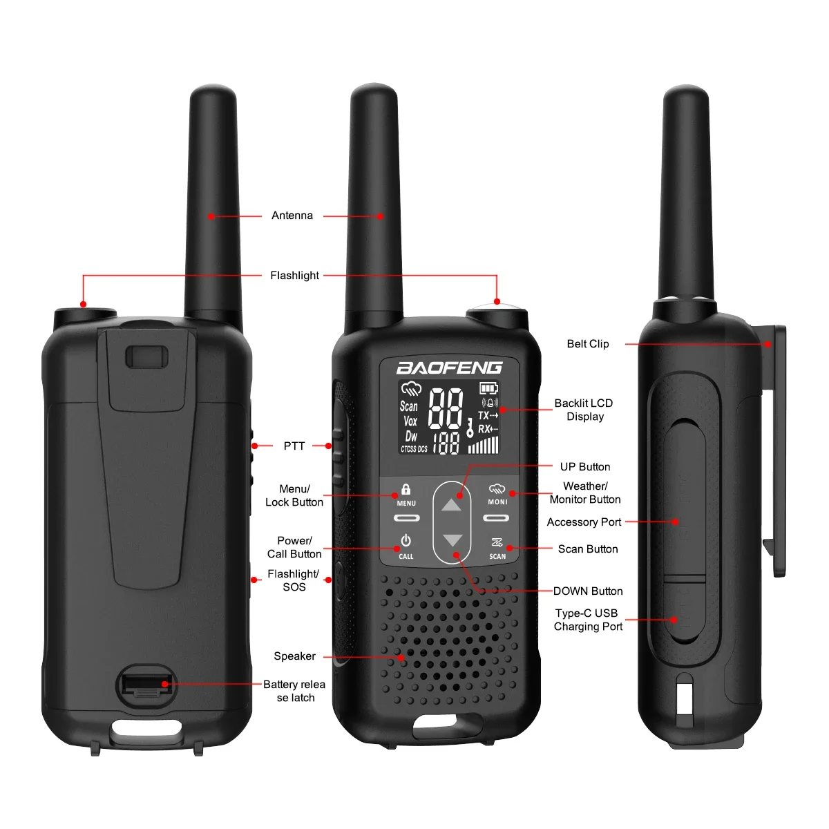 Baofeng BF-T22 2W Walkie Talkies PMR FRS Portable Handheld Radio 99 ...