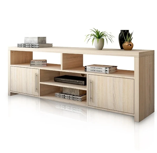 140cm Tv Stand Cabinet 2 Doors Wood Entertainment Unit Storage Shelf ...