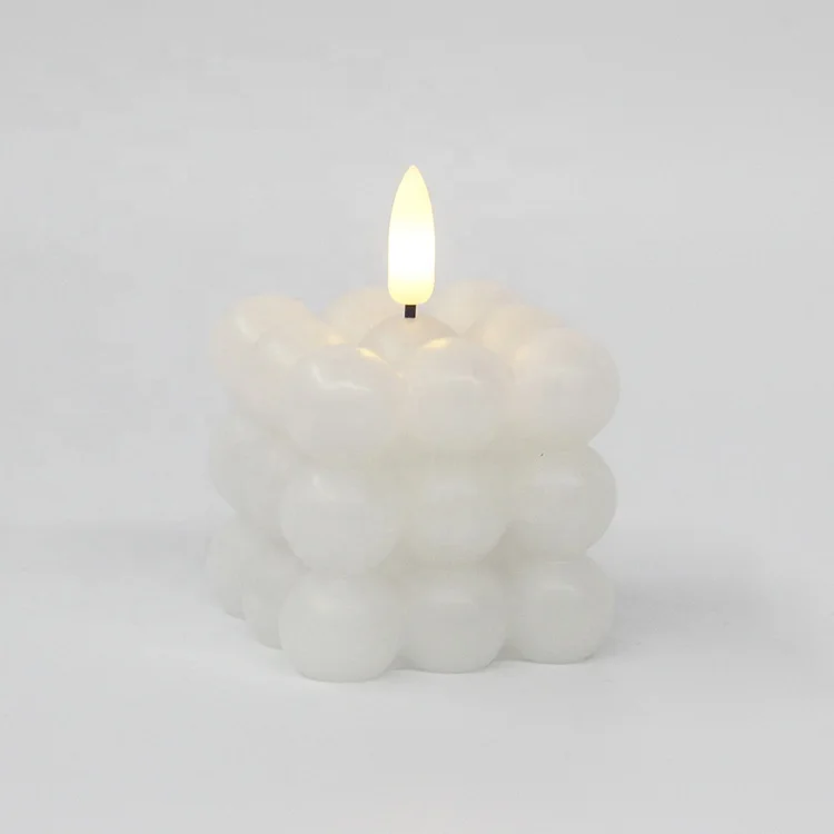 Decorative Paraffin Wax Mini Flameless White 3D Real Flame Bubble Cube ...
