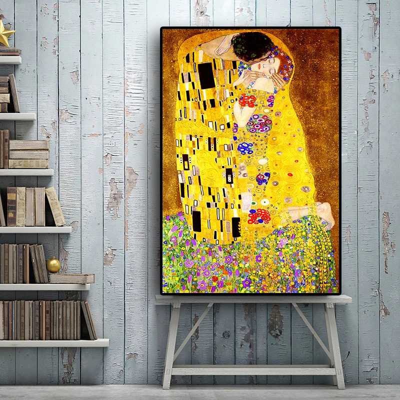 Gustav Klimt Kiss Oil Painting Canvas Art for Living Room Wall Art