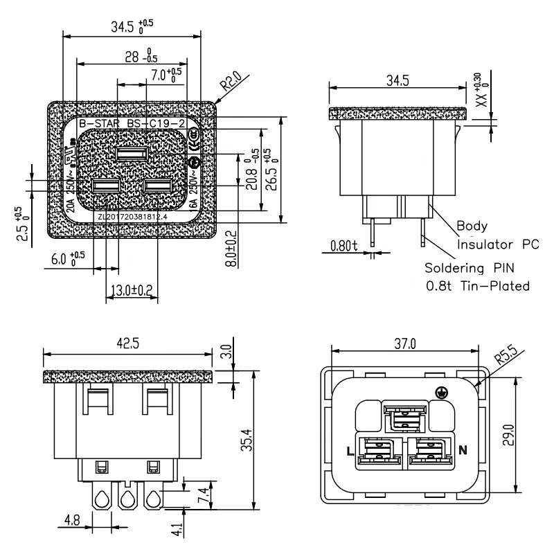 IEC 60320 C19 PDU Socket Connector AC Power Socket for Rack Power ...
