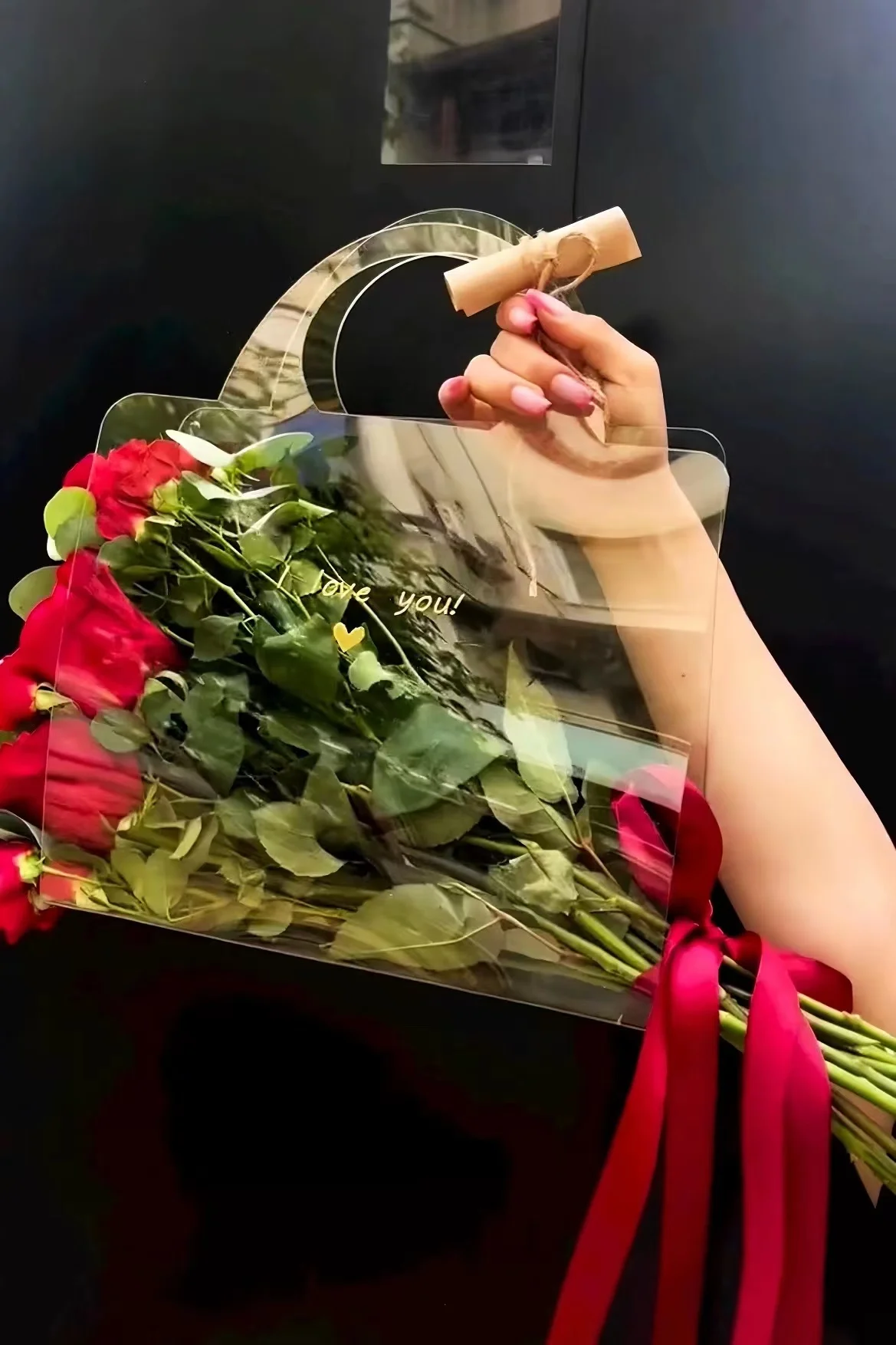 Transparent Gift Wedding Flower Packaging Tote Bag PVC