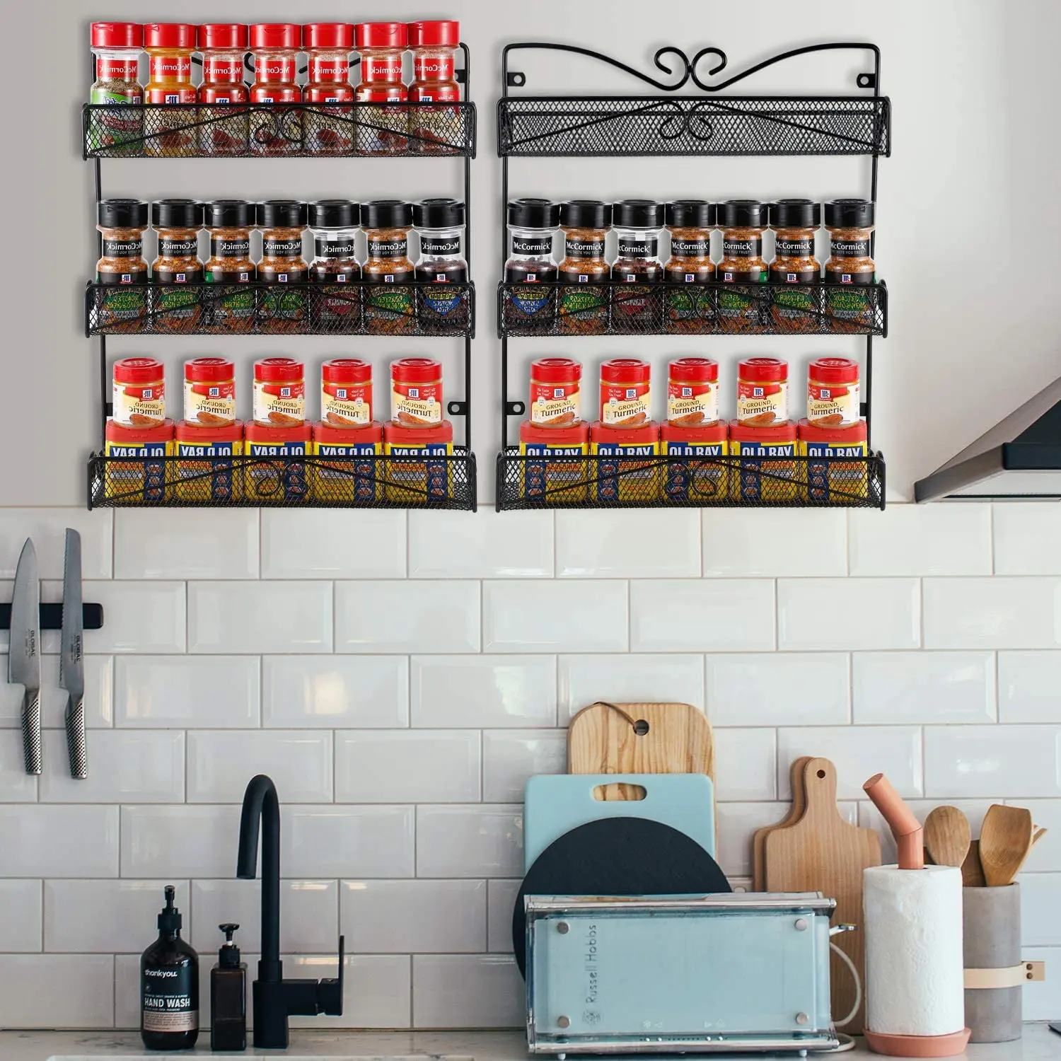 2 Pack Wall Mounted Spice Rack Cupboard Pantry Kitchen Large Hanging ...