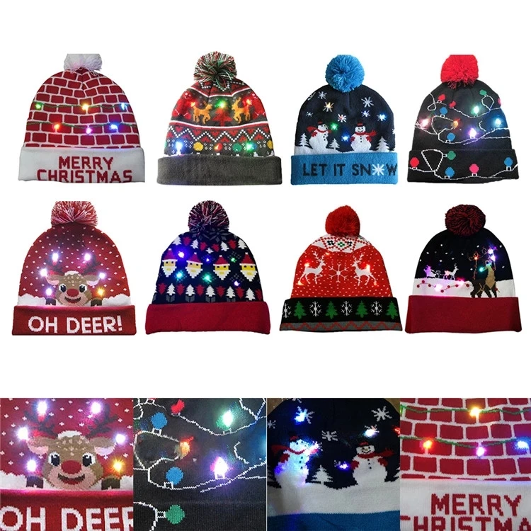 Ace Christmas Light Up Beanie Hat Led Glow Hat Glitter Children Unisex ...
