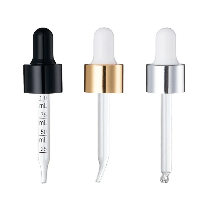 DIN 18/410 and DIN 18/415 Glass Dropper Pipettes with Smooth Aluminium Cap