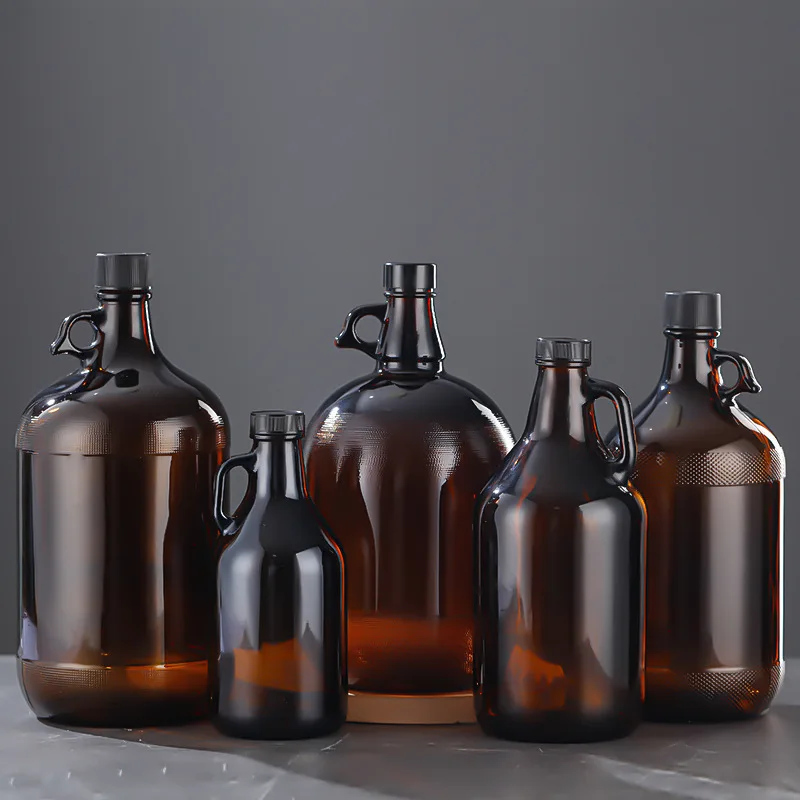 Large Clear Amber Glass Wine Bottle 1l 3l 4l 5l Round Amber Glass Beer ...